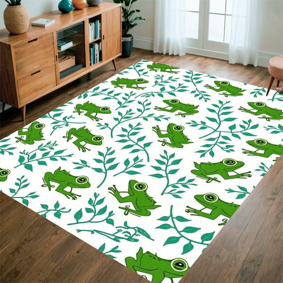 Flatwoven High Traffic Area Rug, Playful Amphibian Motif with Whimsical ...