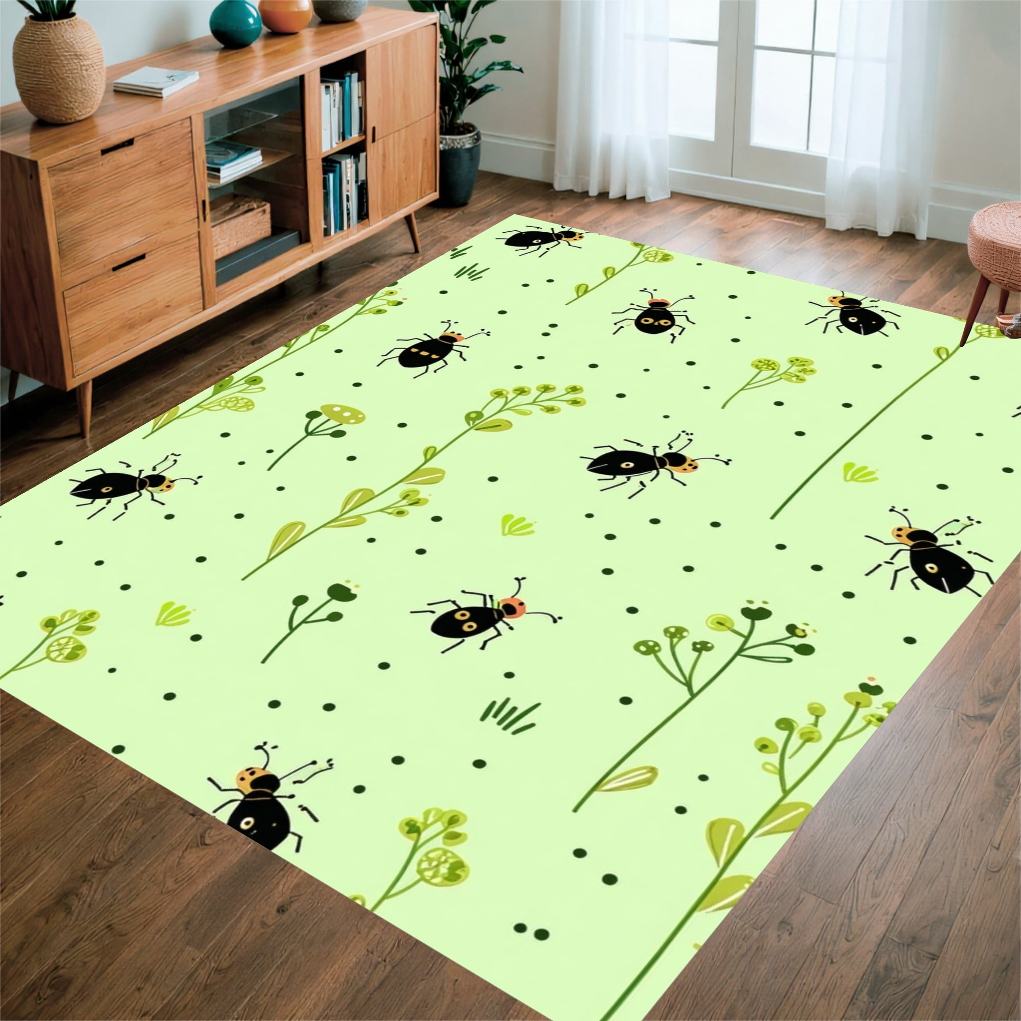 Flatwoven High Traffic Area Rug, Playful Bug Parade with Cartoonish ...