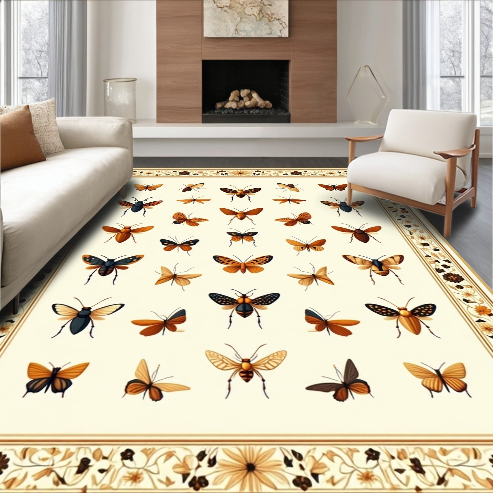 Flatwoven High Traffic Area Rug, Playful Insect Parade With Stylized ...