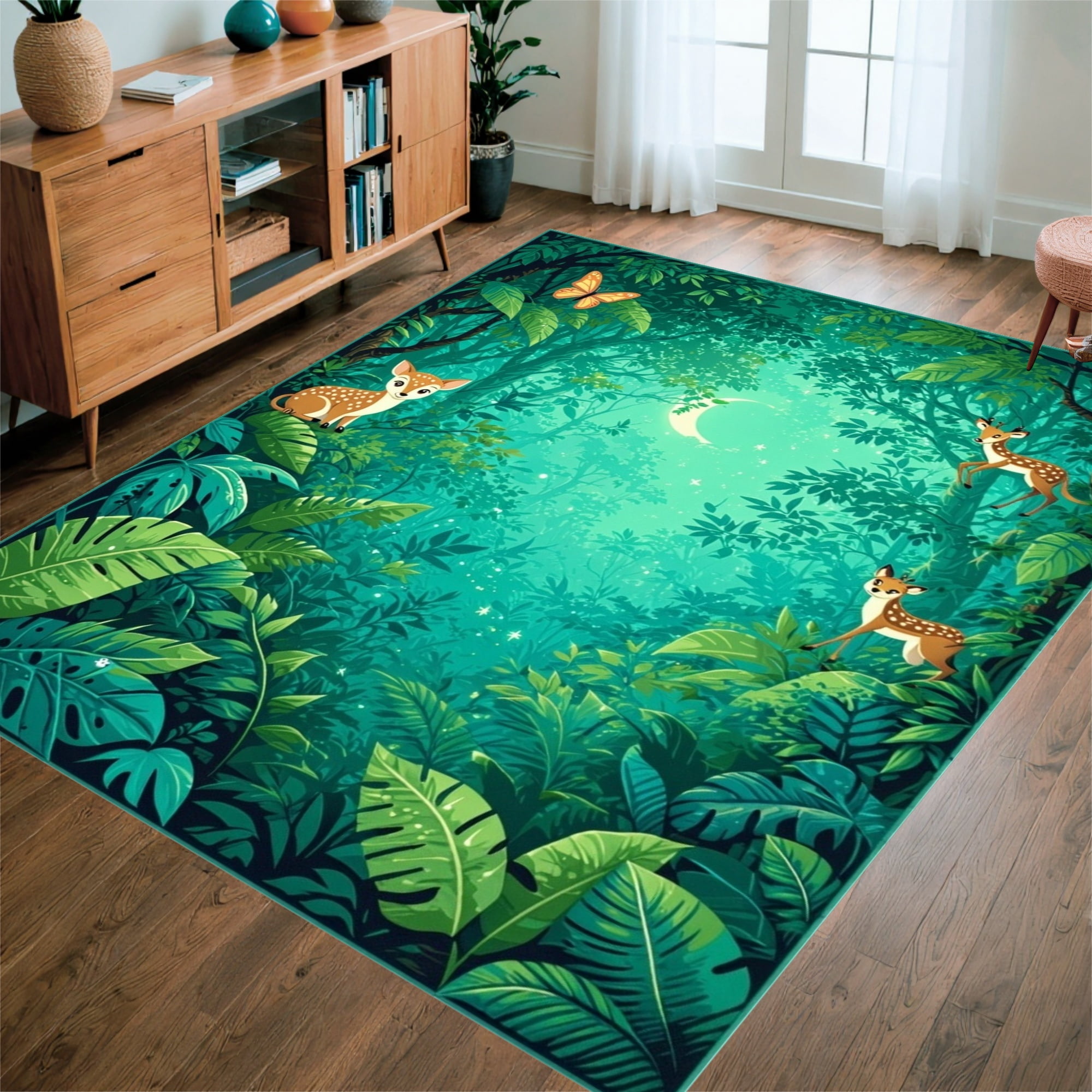 Flatwoven High Traffic Area Rug, Playful Jungle Creatures with Lush ...