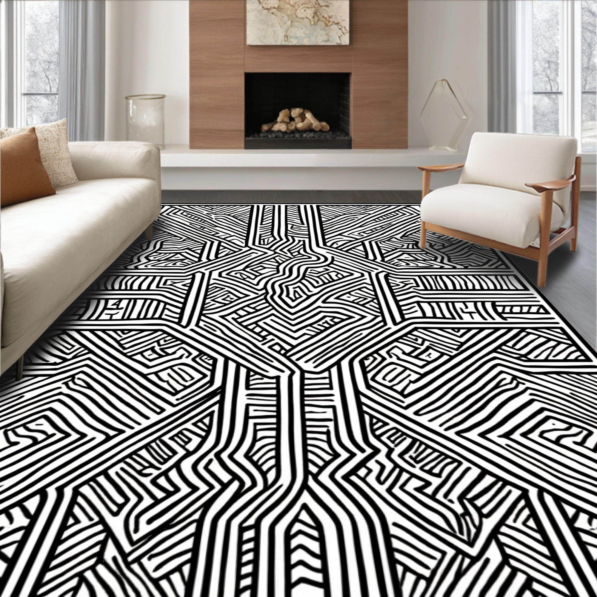 Flatwoven High Traffic Area Rug, Primal Stripe Composition with Sharp ...