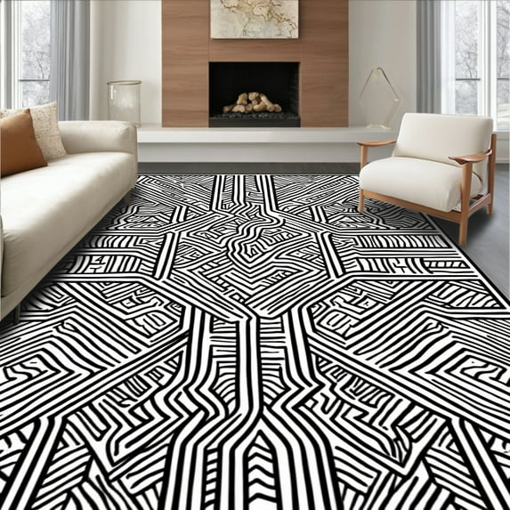 Flatwoven High Traffic Area Rug, Primal Stripe Composition with Sharp ...