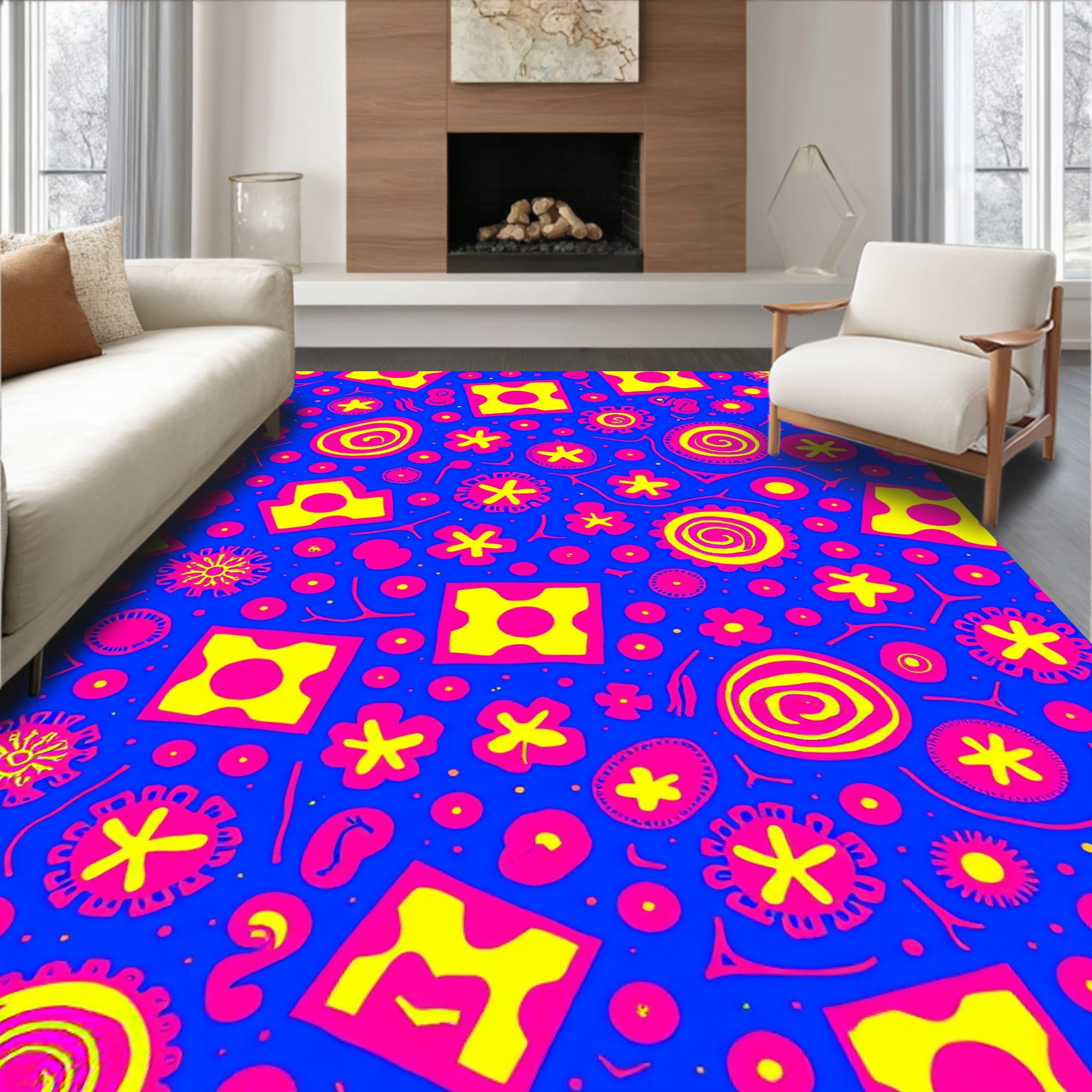 Flatwoven High Traffic Area Rug, Prismatic Jungle Playful Animal Print ...