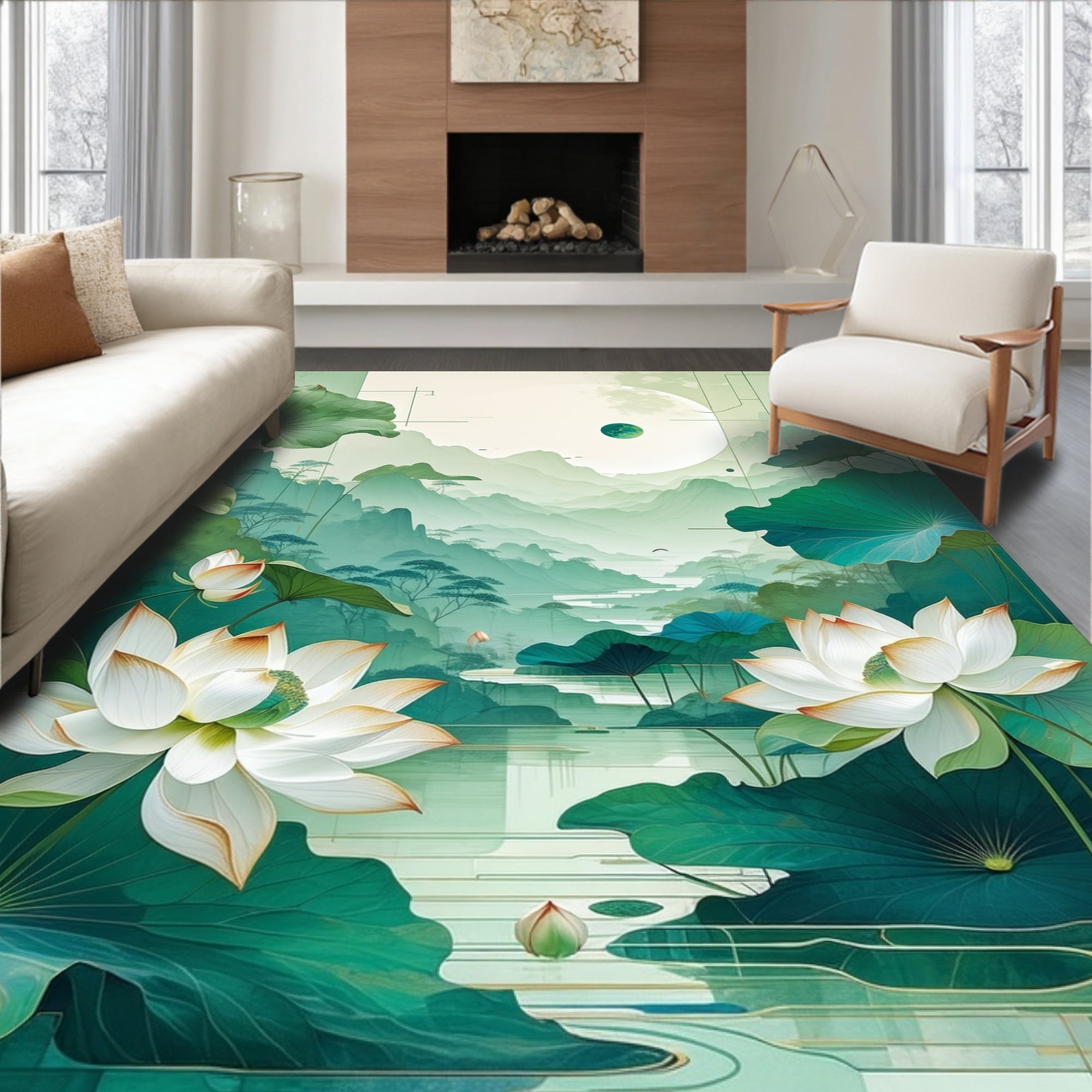 ODIKA 6'x9' Machine Washable Non-Slip Area Rug, Radiant Lotus Petal ...