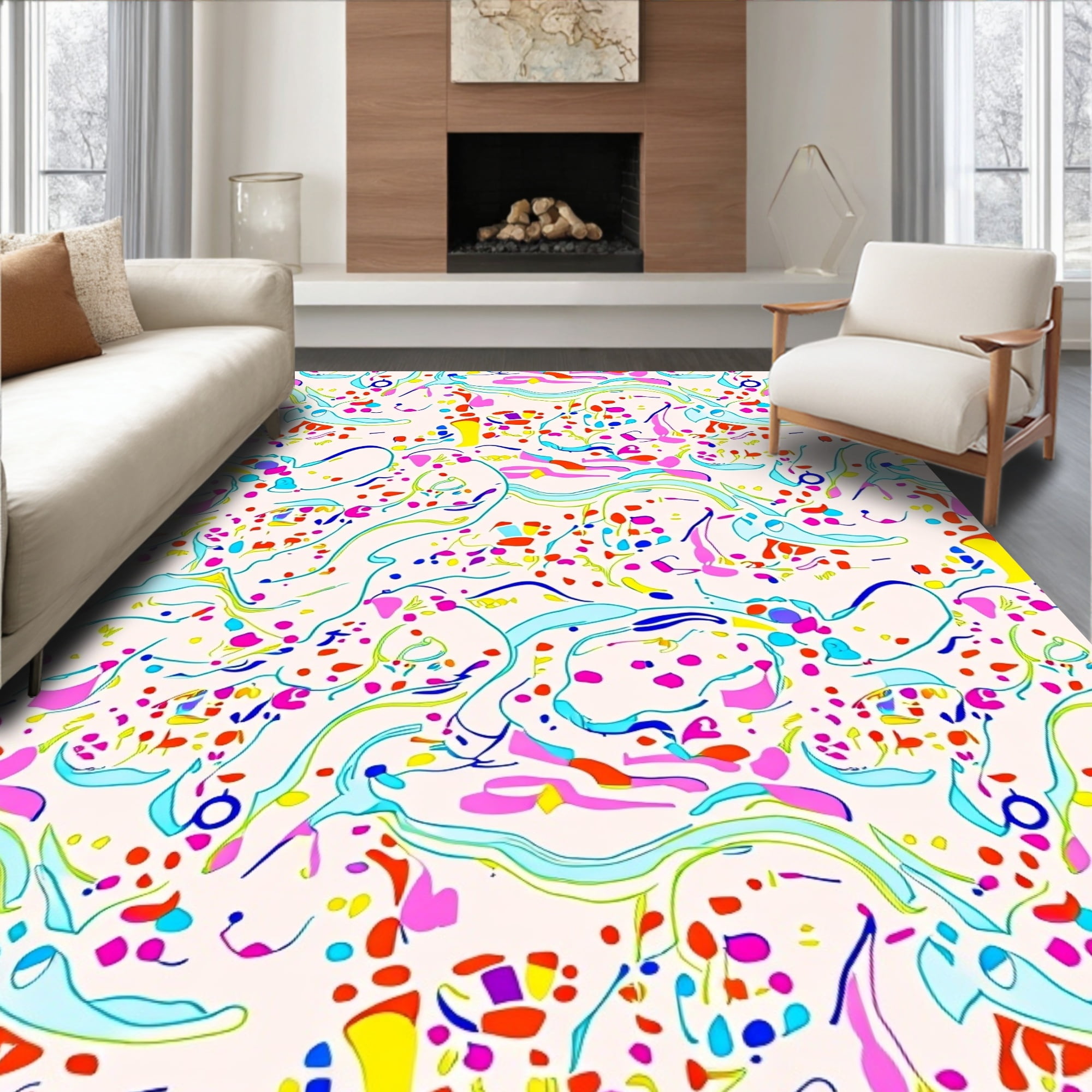 Flatwoven High Traffic Area Rug, Radiant Mosaic Waves with Playful ...