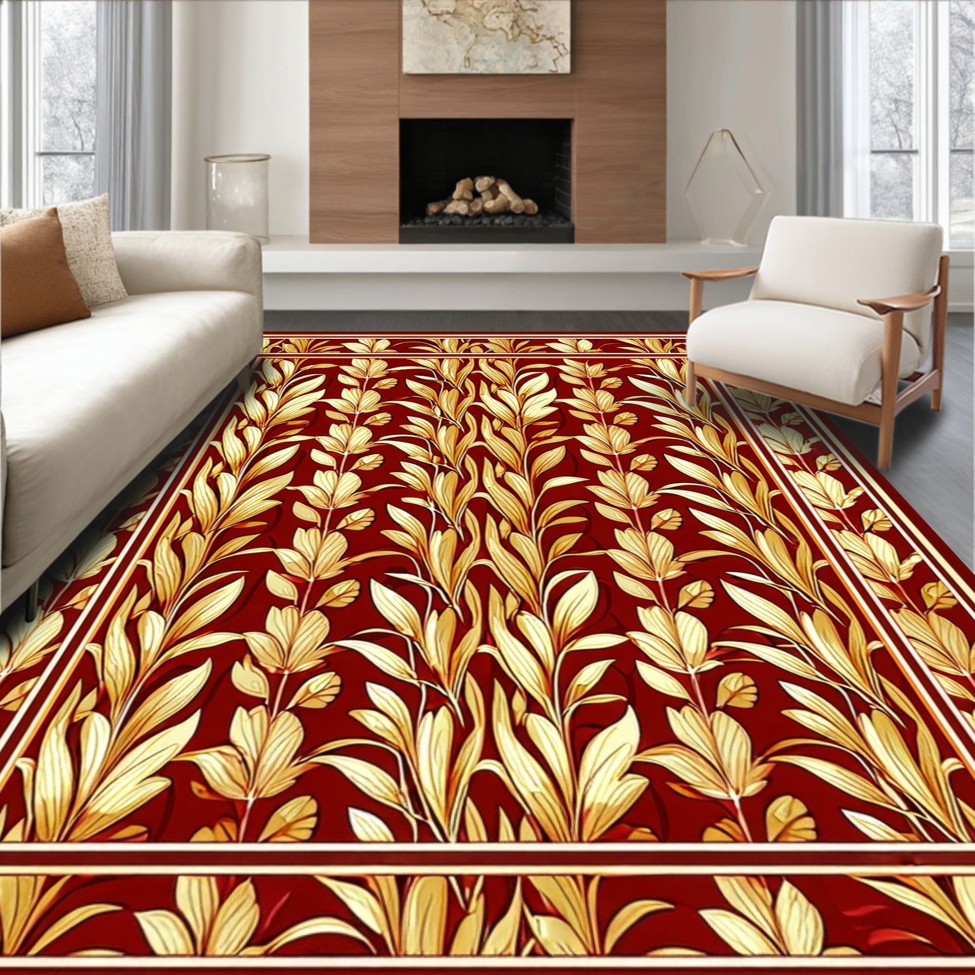 Flatwoven High Traffic Area Rug, Red & Gold Interlocking, Non Slip ...