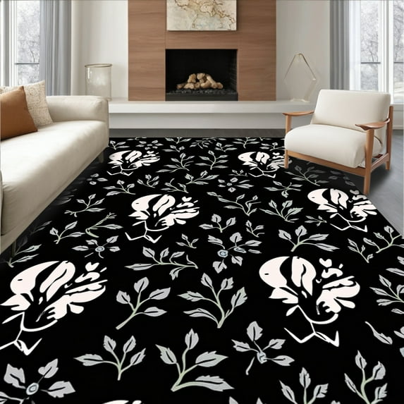 Flatwoven High Traffic Area Rug, Refined Floral and Magpie Composition ...