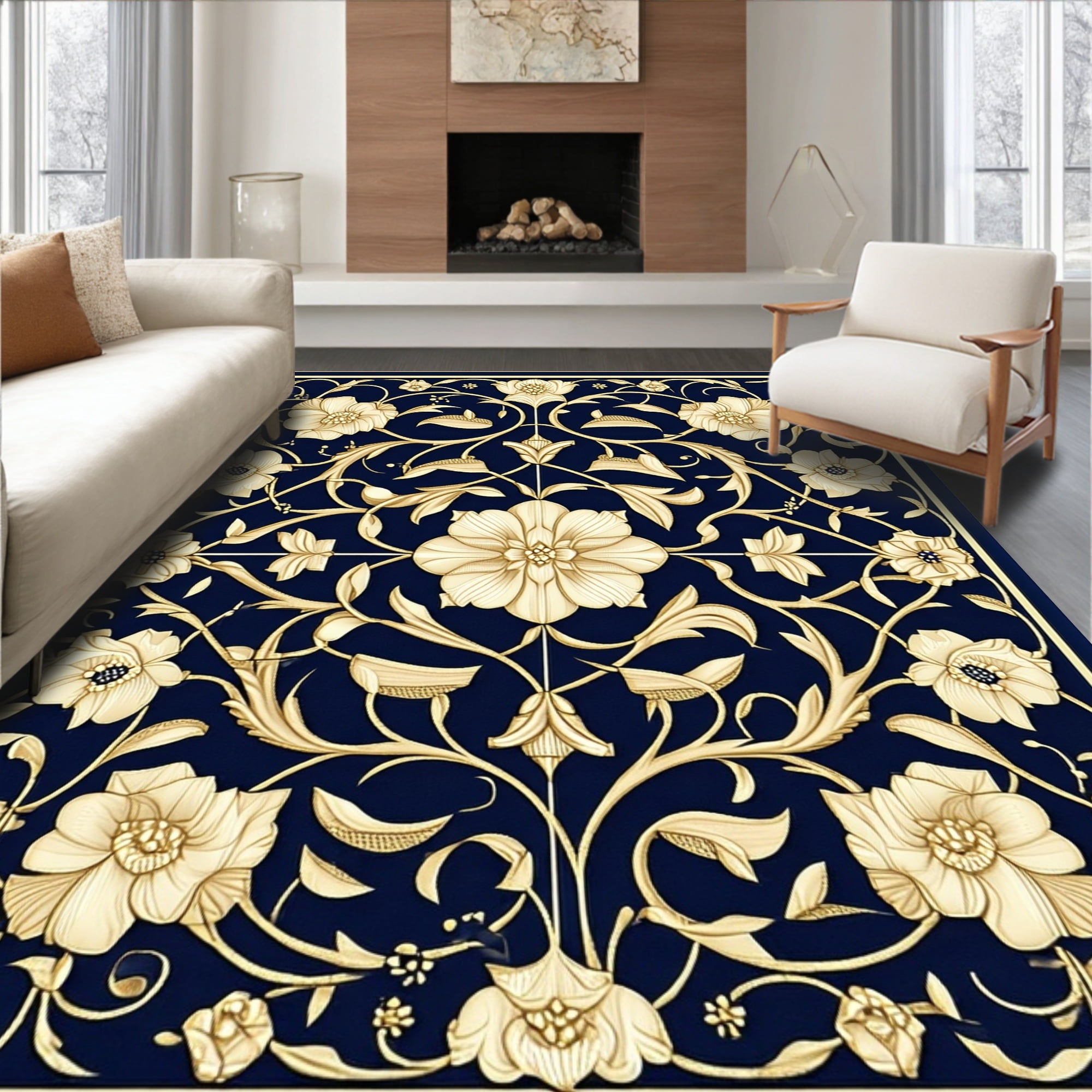 Flatwoven High Traffic Area Rug, Refined Symmetrical Floral Emblem ...