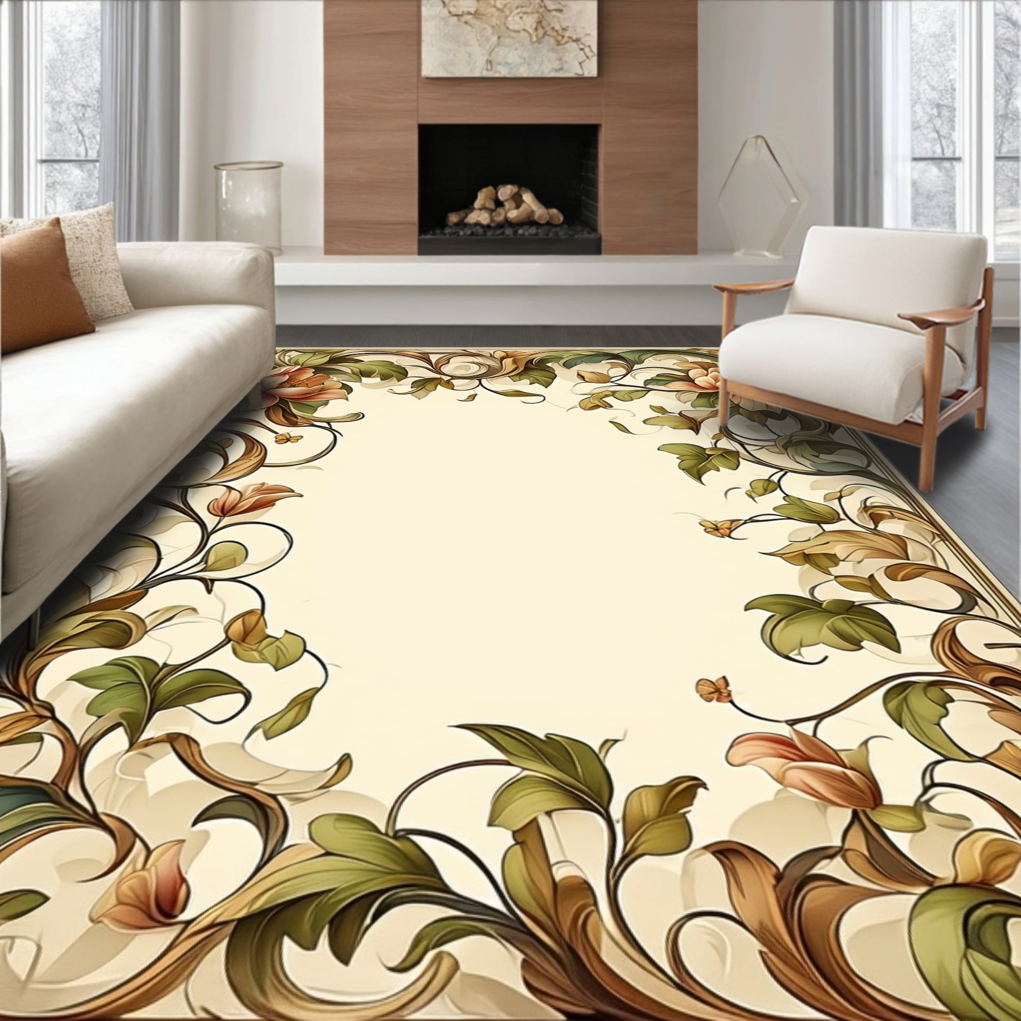ODIKA 6'x9' Machine Washable Non-Slip Area Rug, Baroque Vinework with ...