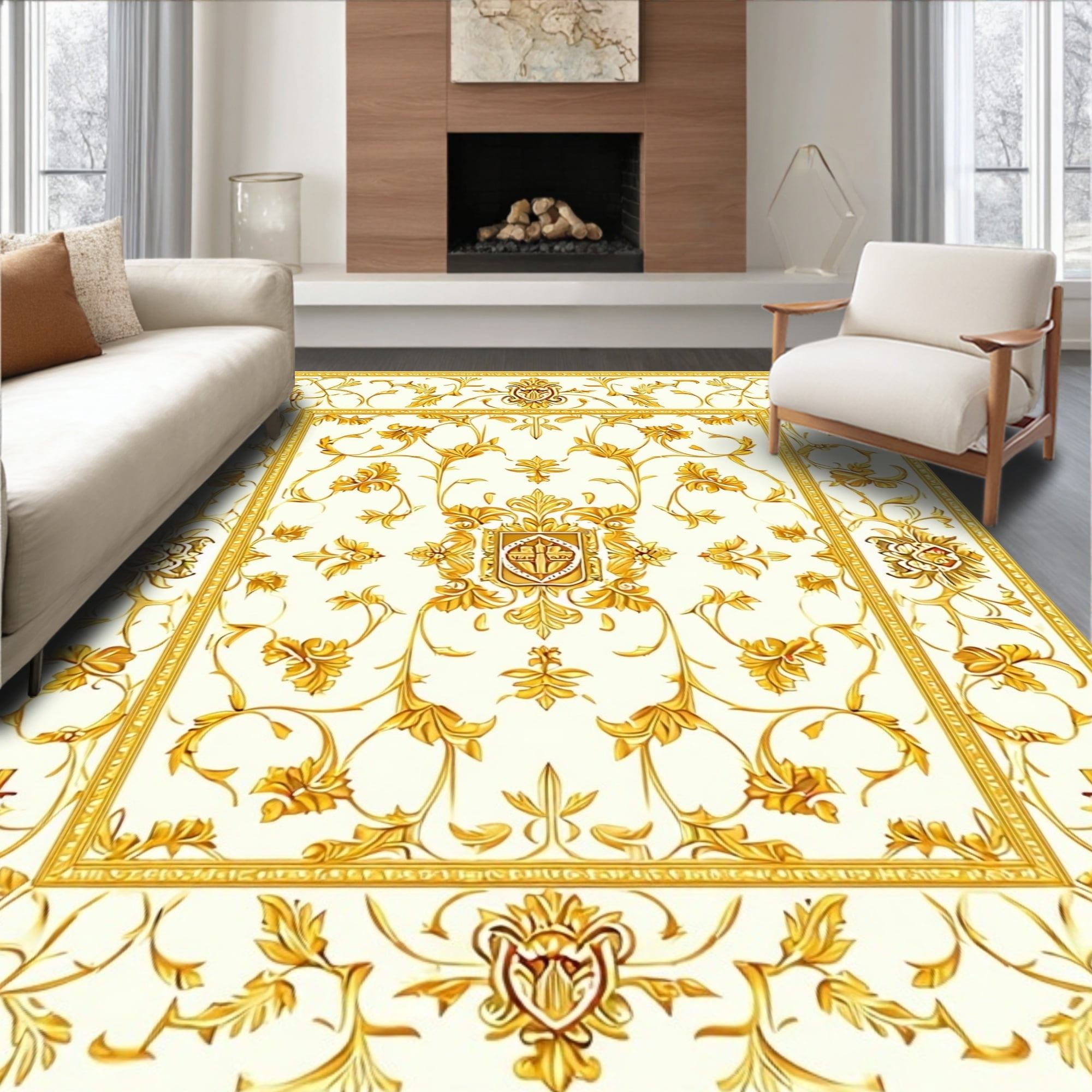 Flatwoven High Traffic Area Rug, Regal Damask Overlay with Intricate ...