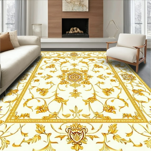Flatwoven High Traffic Area Rug, Regal Damask Overlay with Intricate ...
