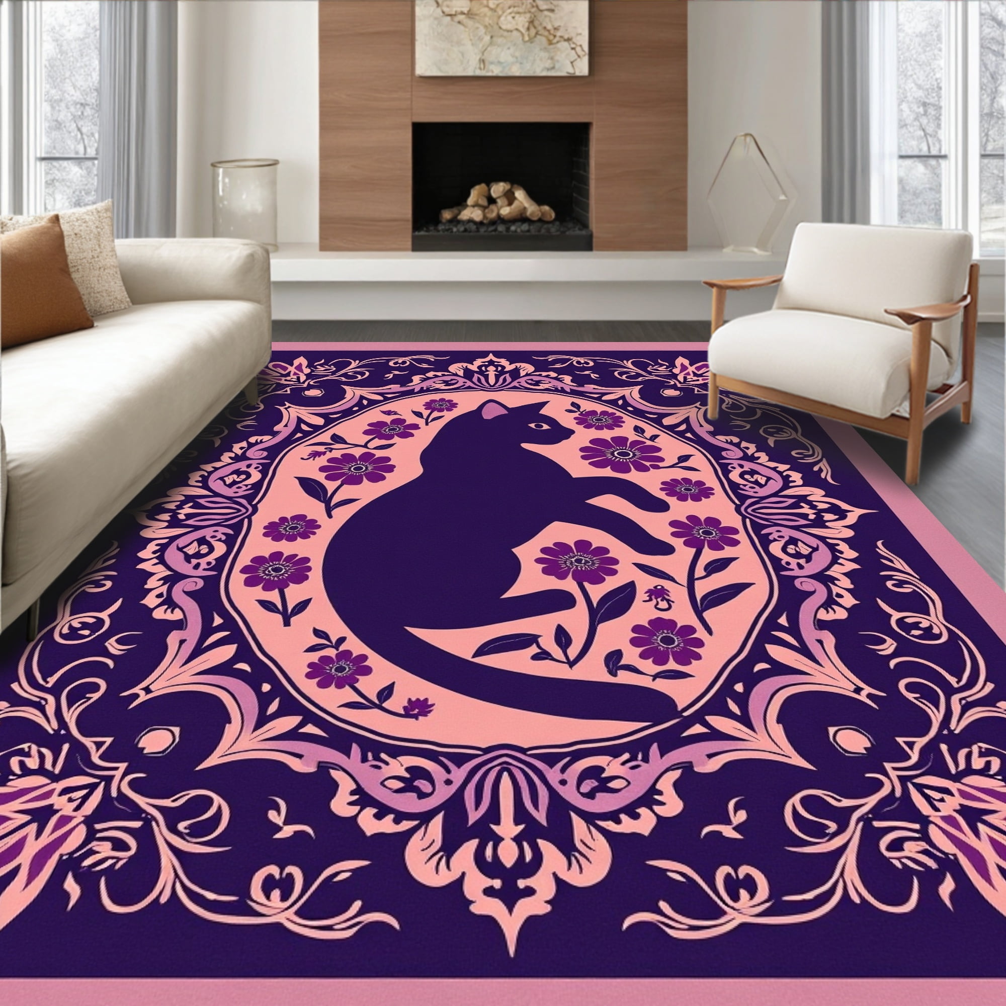 Flatwoven High Traffic Area Rug, Regal Wildcat Silhouette with ...
