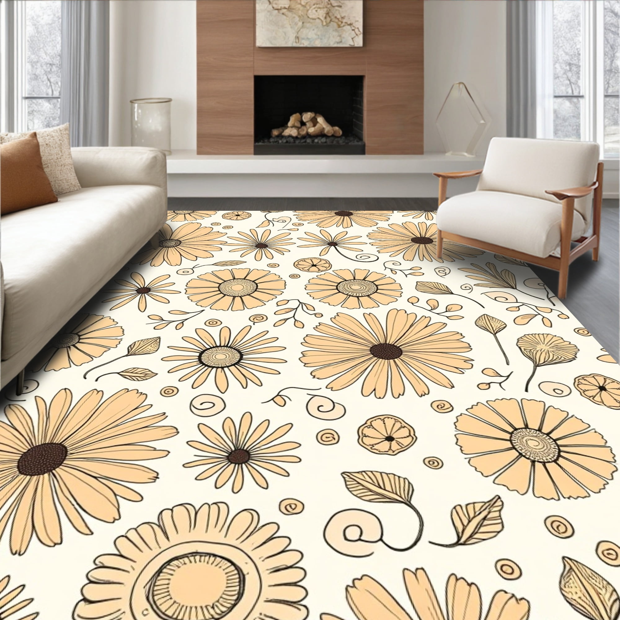 Flatwoven High Traffic Area Rug, Retro Daisy Medallion with ...