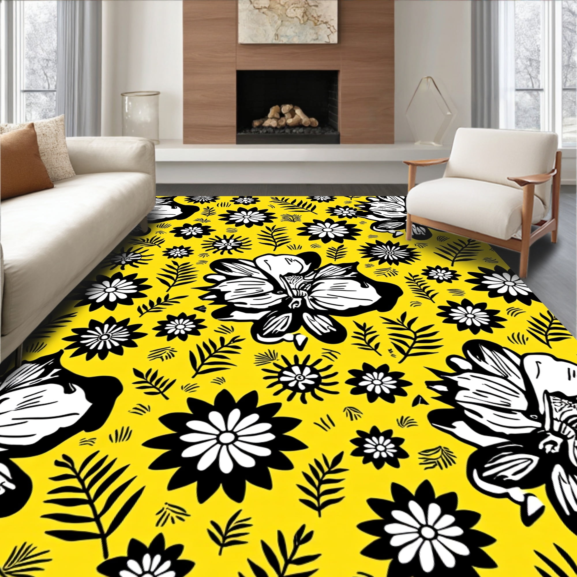 ODIKA 3'x5' Machine Washable Non-Slip Area Rug, Retro Inspired ...