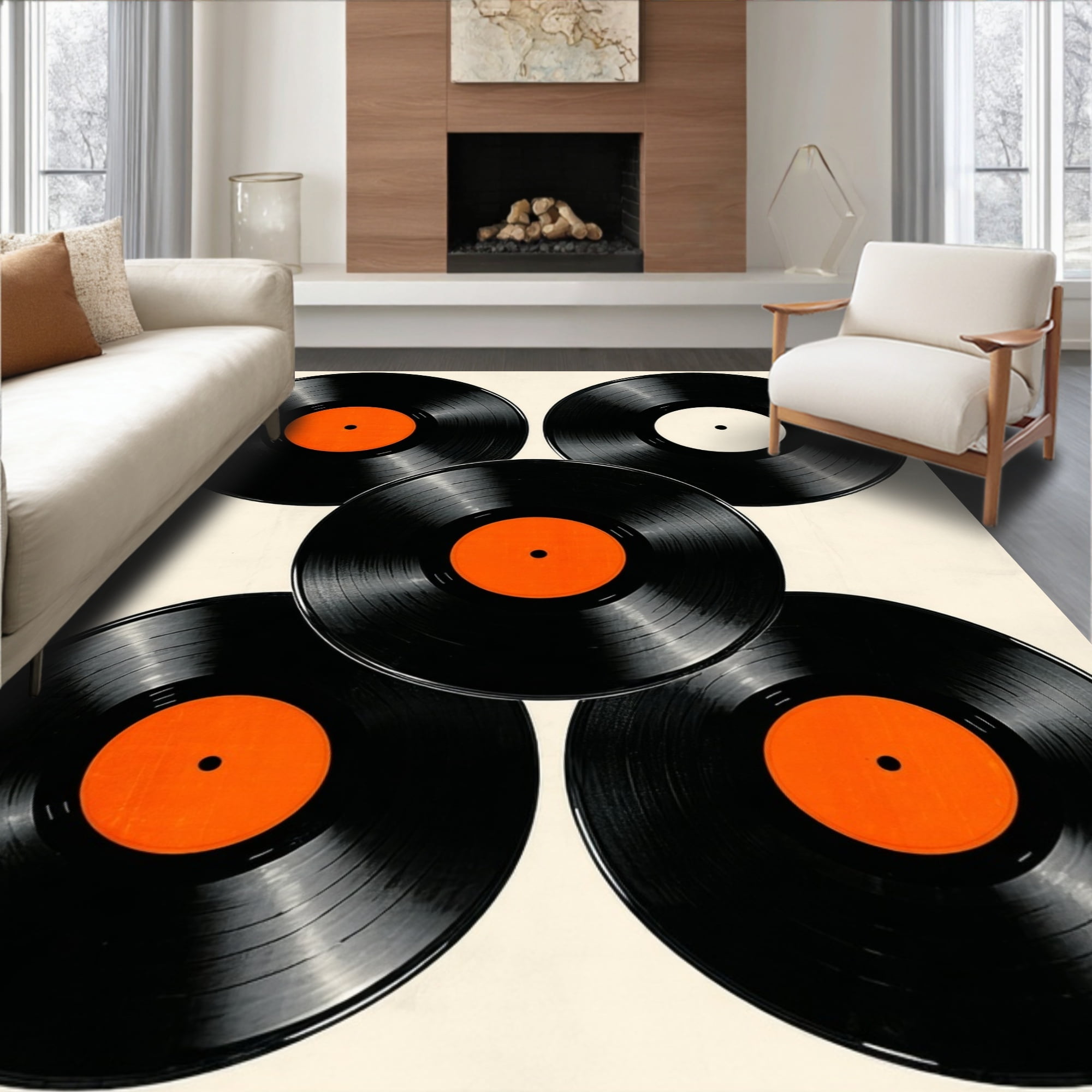 Flatwoven High Traffic Area Rug, Retro Vinyl Record Patio Wear ...