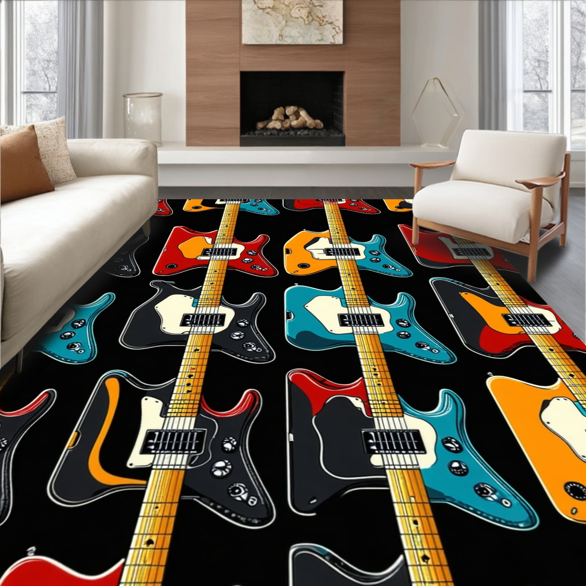 ODIKA 8'x10' Machine Washable Non-Slip Area Rug, Rock and Roll Music ...
