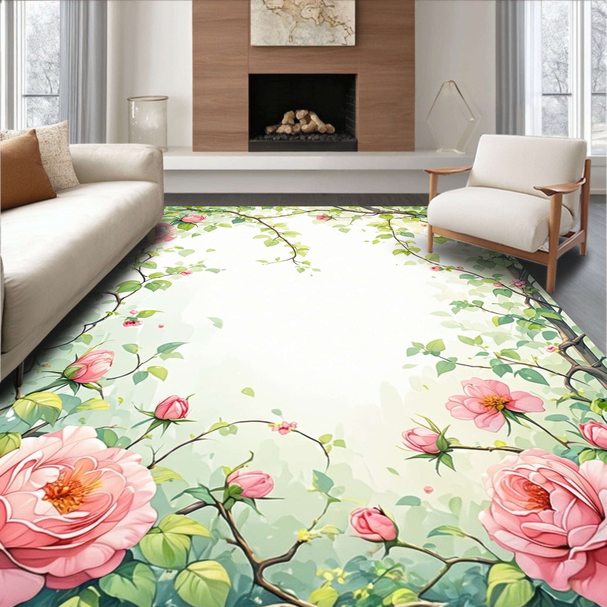 Flatwoven High Traffic Area Rug, Rose Garden Trellis Patterned, Non ...