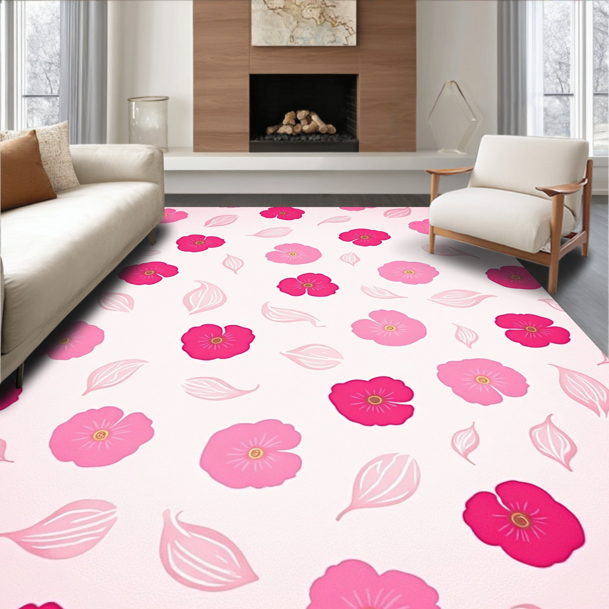 Flatwoven High Traffic Area Rug, Rose Petal Aura Mat, Non Slip, Stain ...