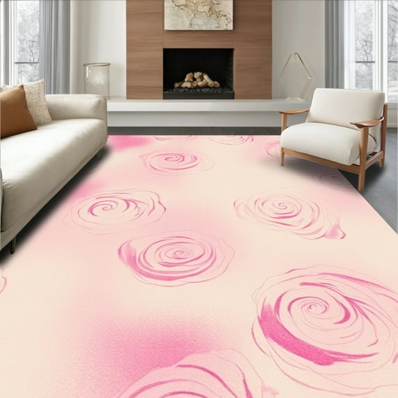 Flatwoven High Traffic Area Rug, Rose Swirl Accent Velvet Touch, Non ...