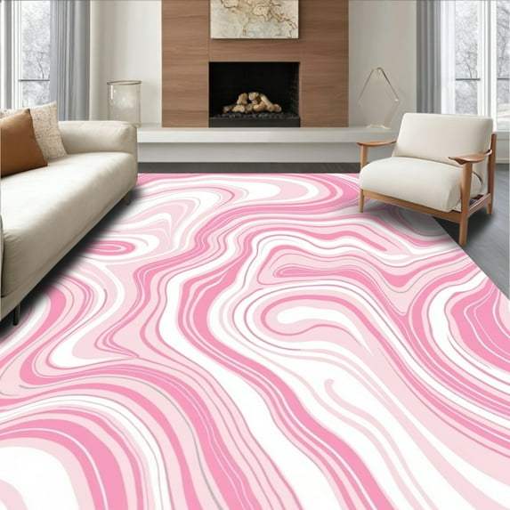 Flatwoven High Traffic Area Rug, Rosy Quartz Swirl Throw Modern Art ...
