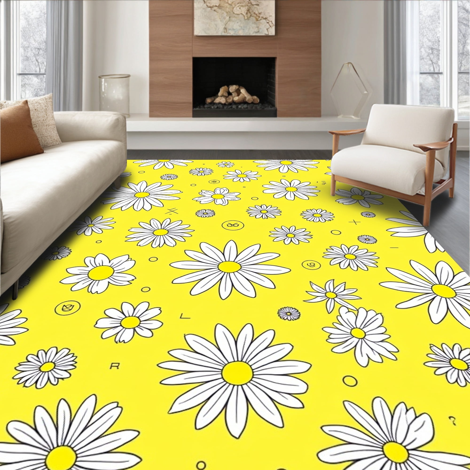 Flatwoven High Traffic Area Rug, Round Sunflower Bloom Floral Accent ...