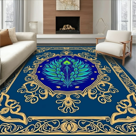 ODIKA 3'x5' Machine Washable Non-Slip Area Rug, Peacock Feather ...
