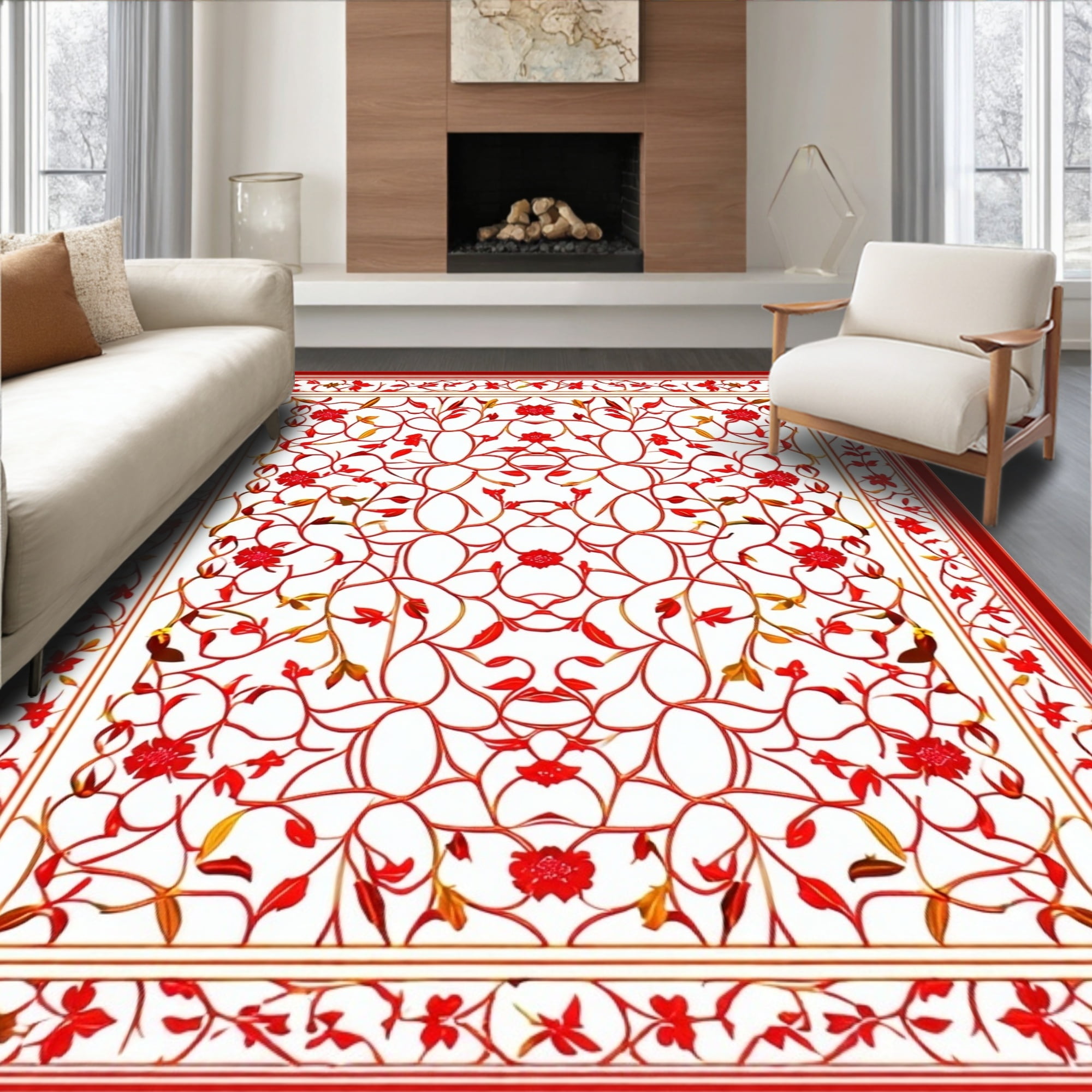 Flatwoven High Traffic Area Rug, Ruby Intertwined Vine, Non Slip, Stain ...