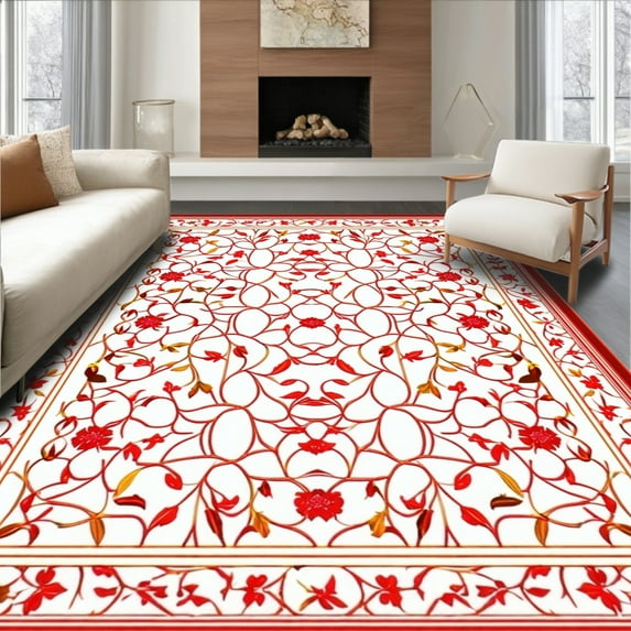 Flatwoven High Traffic Area Rug, Ruby Intertwined Vine, Non Slip, Stain ...