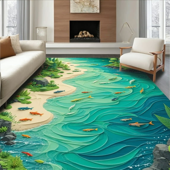 Flatwoven High Traffic Area Rug, Rustic Wildlife Bass Lodge, Non Slip ...