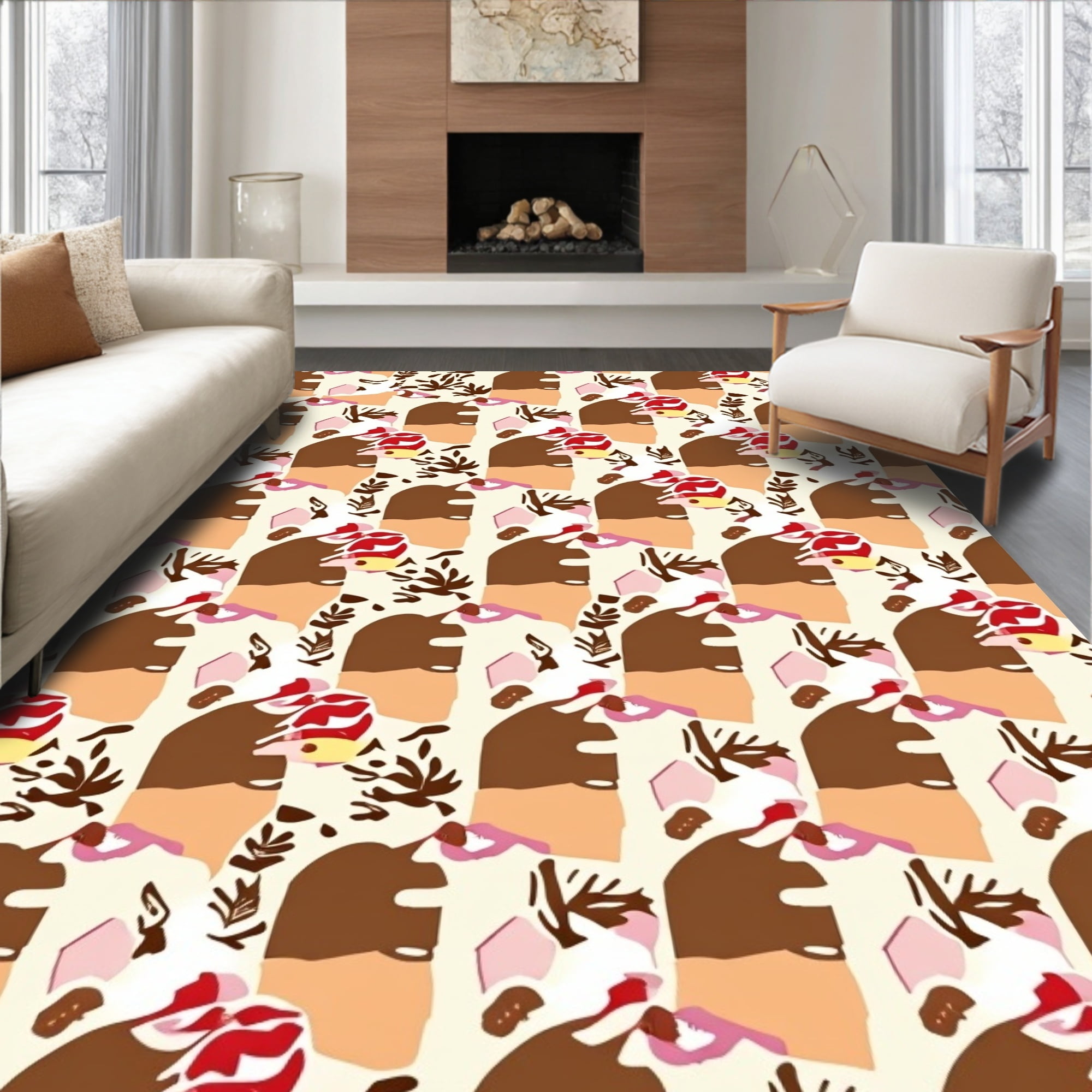 Flatwoven High Traffic Area Rug, Rustic Woodland Animal Motif Featuring ...