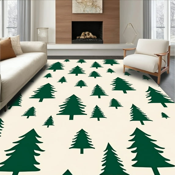 Flatwoven High Traffic Area Rug, Rustic Xmas Tree Silhouette Floor Mat ...
