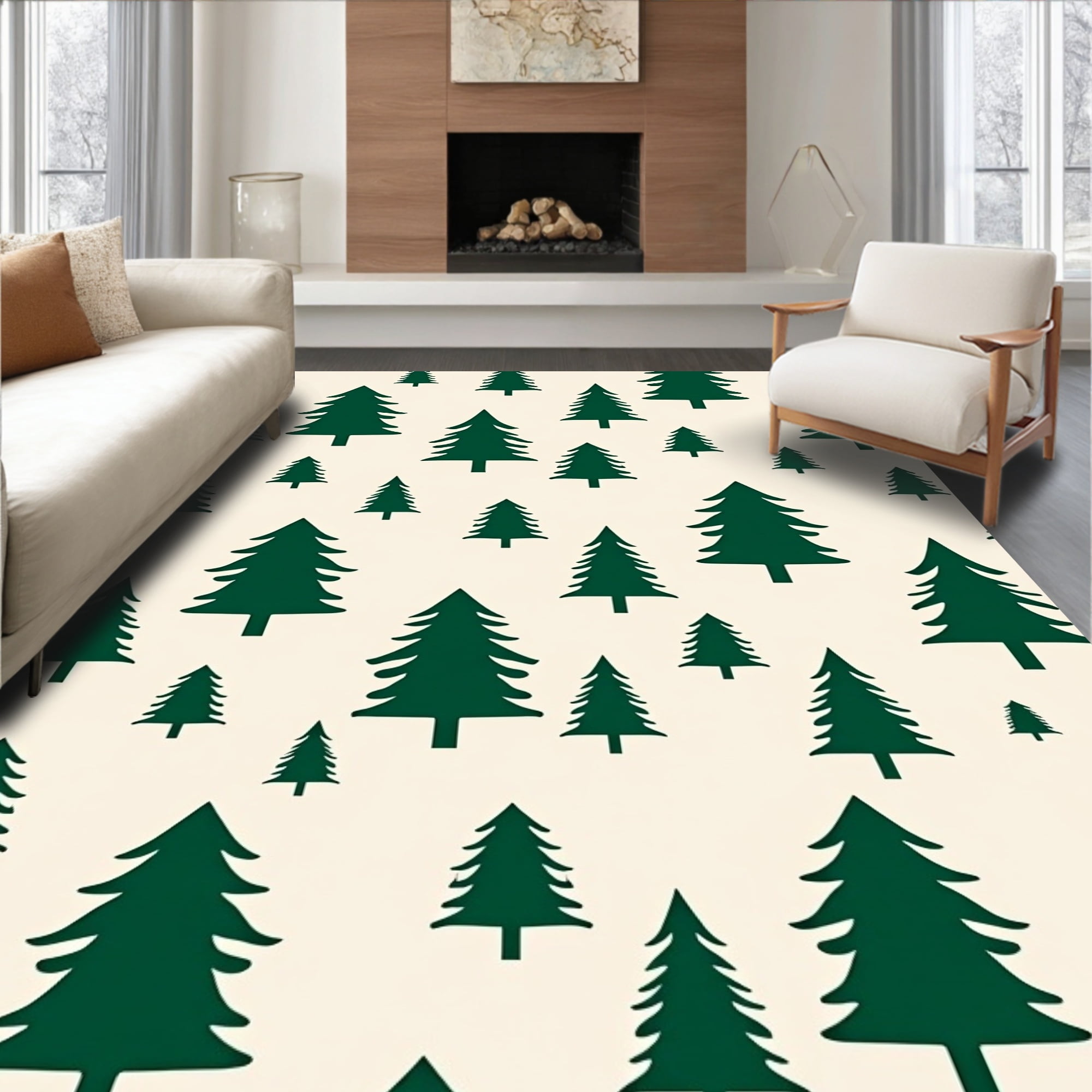 Flatwoven High Traffic Area Rug, Rustic Xmas Tree Silhouette Floor Mat ...