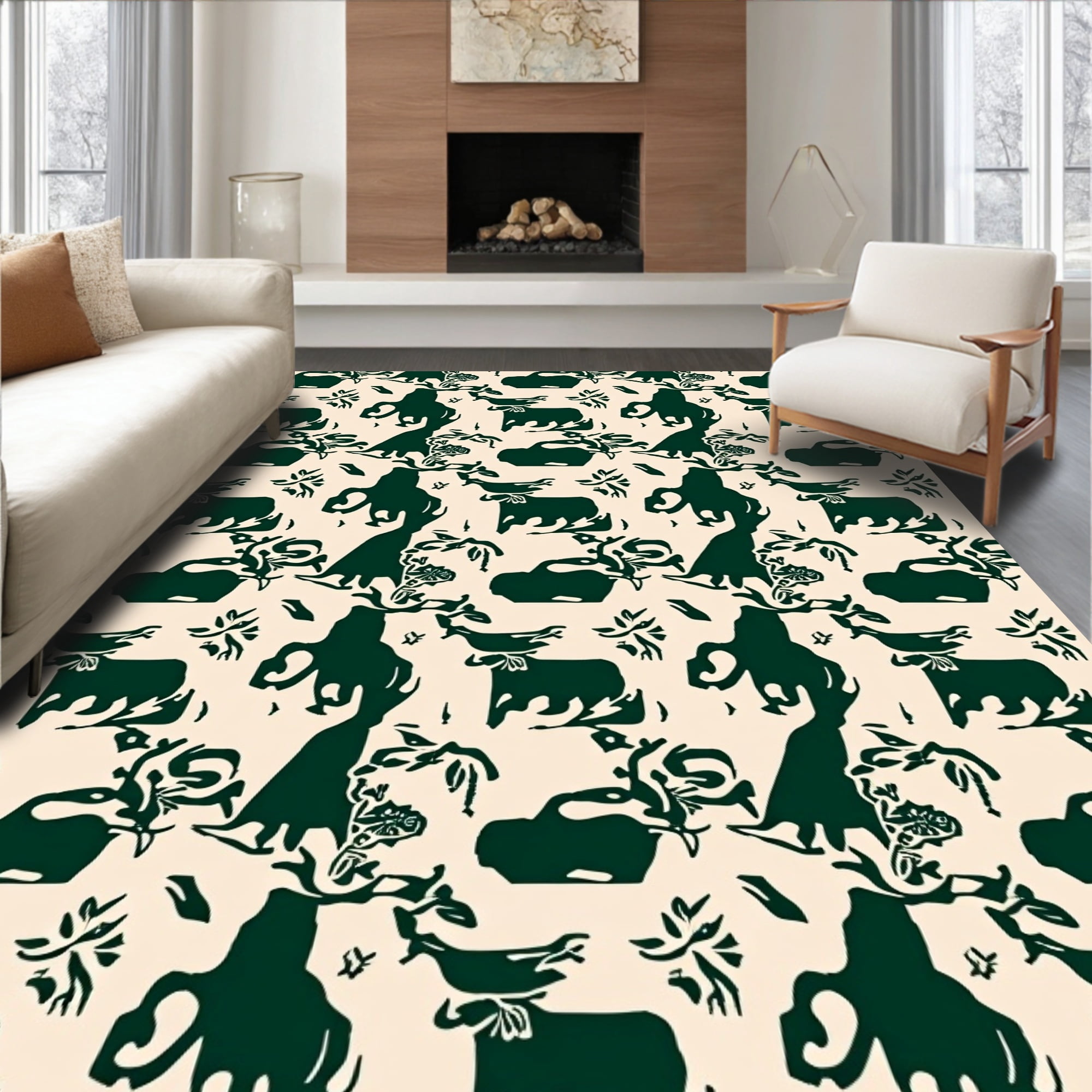 Flatwoven High Traffic Area Rug, Safari Silhouette Featuring Elephant ...