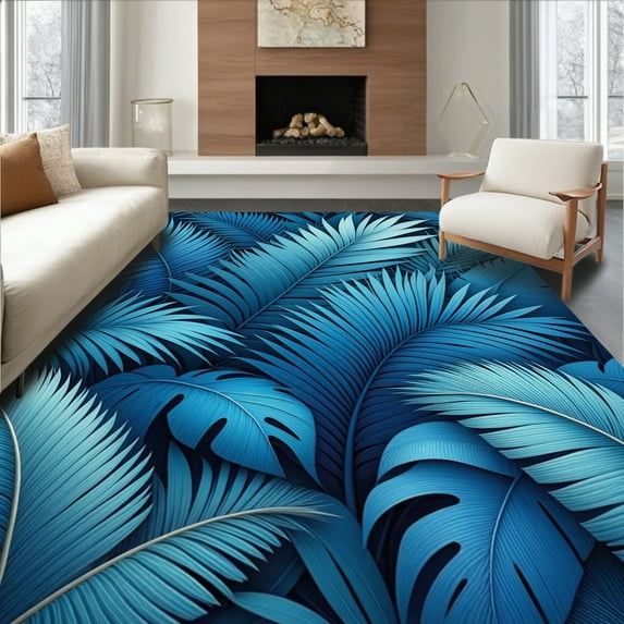 ODIKA 4'x6' Machine Washable Non-Slip Area Rug, Sapphire Palm Canopy ...