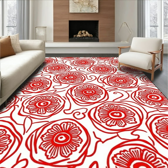 Flatwoven High Traffic Area Rug, Scarlet Cascade Artistic Flower with ...