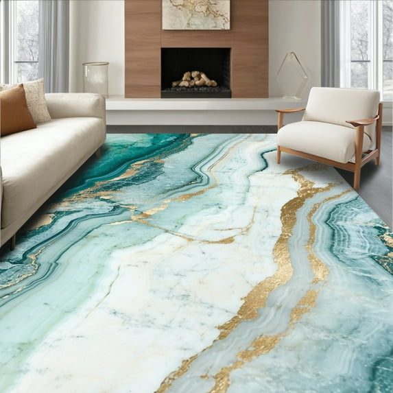 Flatwoven High Traffic Area Rug, Seafoam Swirl Contemporary Marble ...