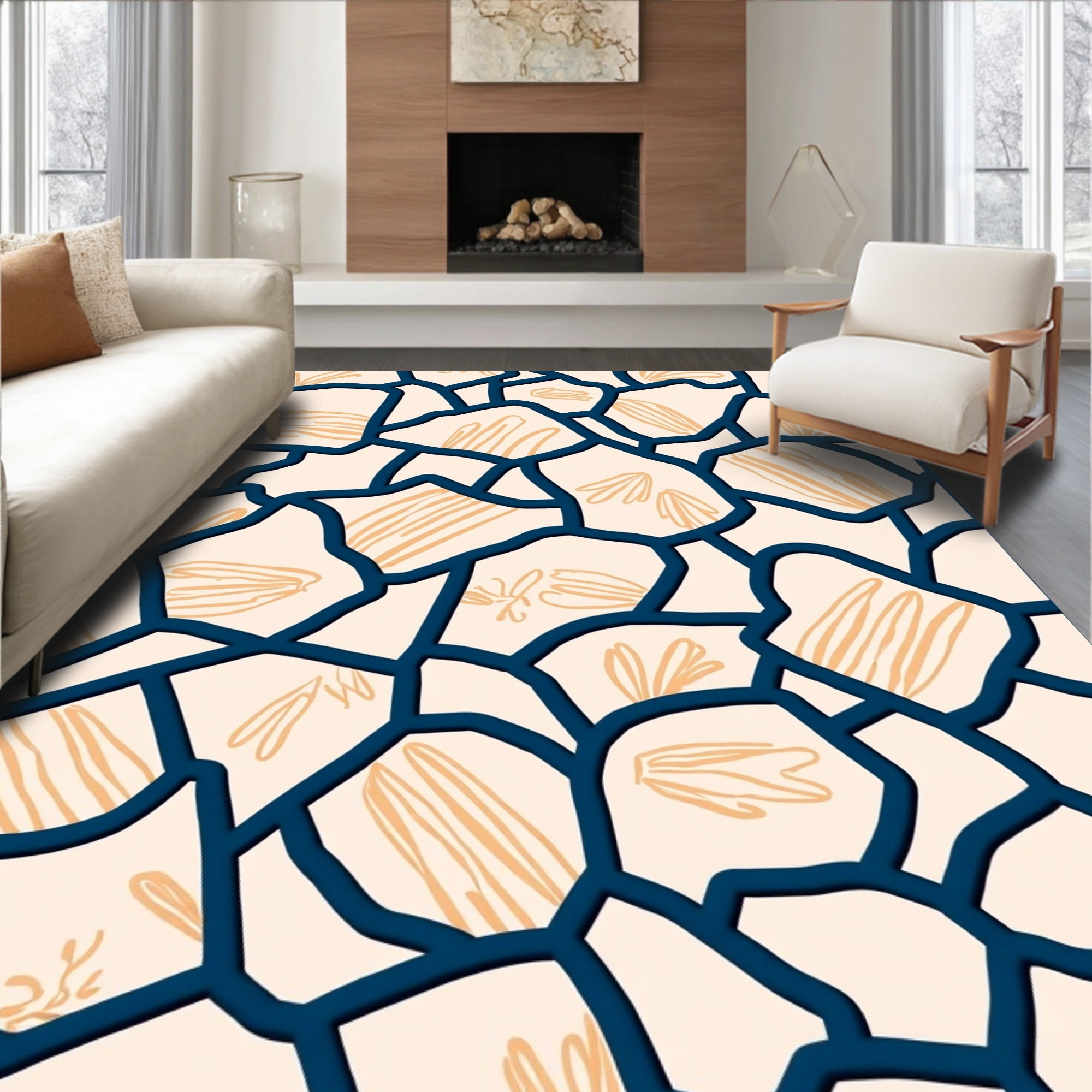 Flatwoven High Traffic Area Rug, Seashell Mosaic Coastal Fragmented Art ...