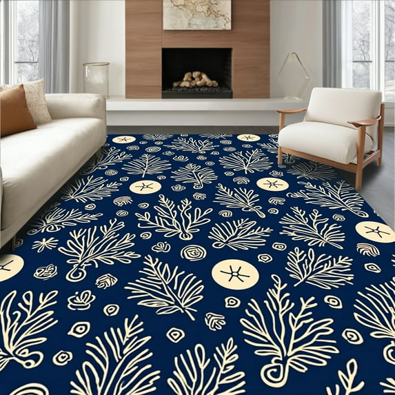Flatwoven High Traffic Area Rug, Seaside Coral and Shells with Nautical ...