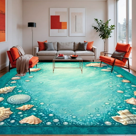 Flatwoven High Traffic Area Rug, Seaside Splendor Shell Medley, Non ...