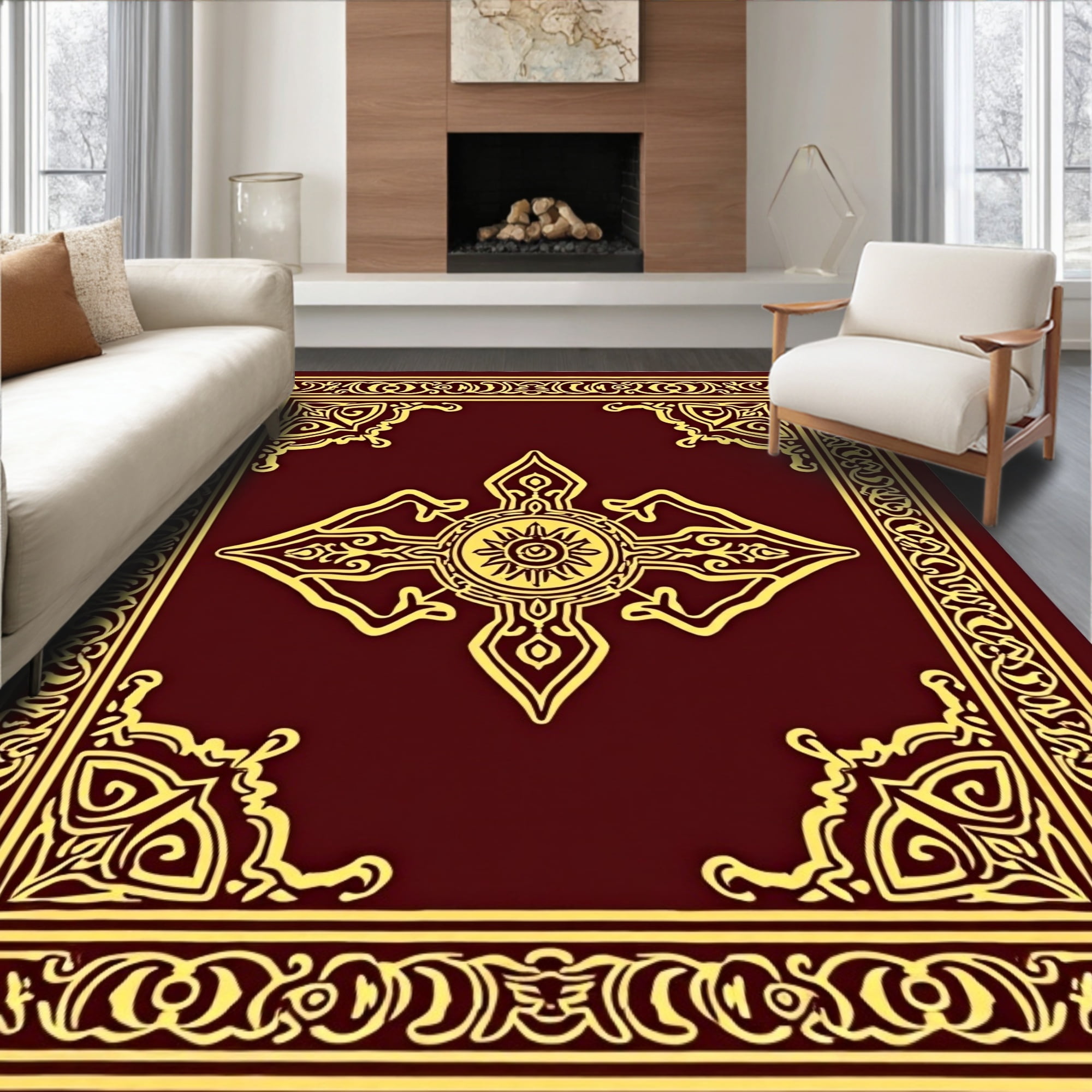 Flatwoven High Traffic Area Rug, Semicircle Floor Mat with Tribal ...