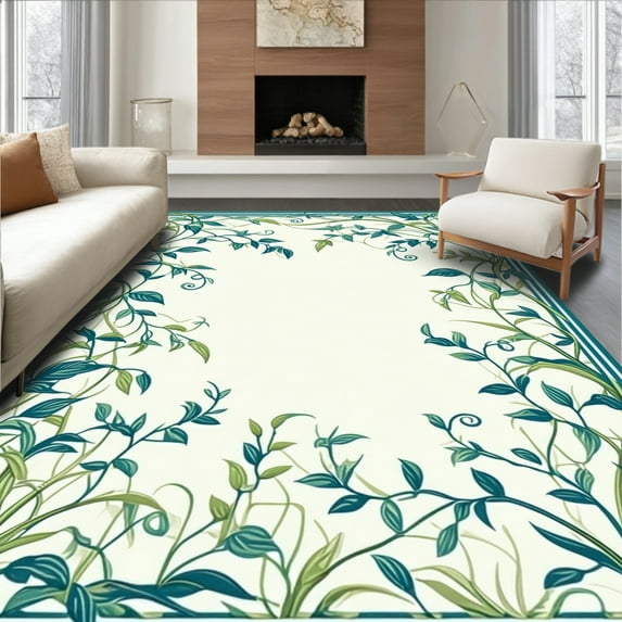Flatwoven High Traffic Area Rug, Serene Coastal Vine Runner Featuring ...