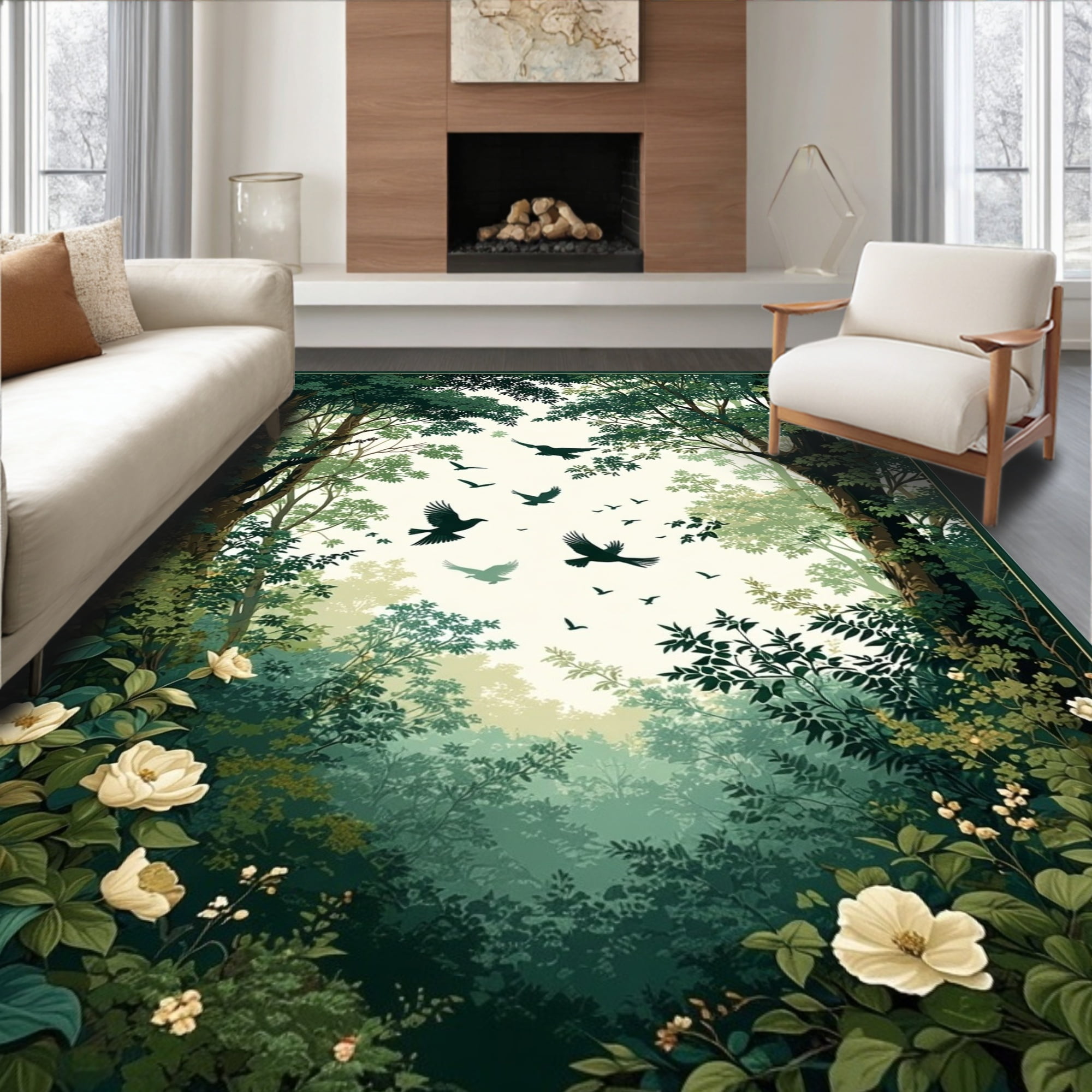 Flatwoven High Traffic Area Rug, Serene Forest Canopy Design with ...
