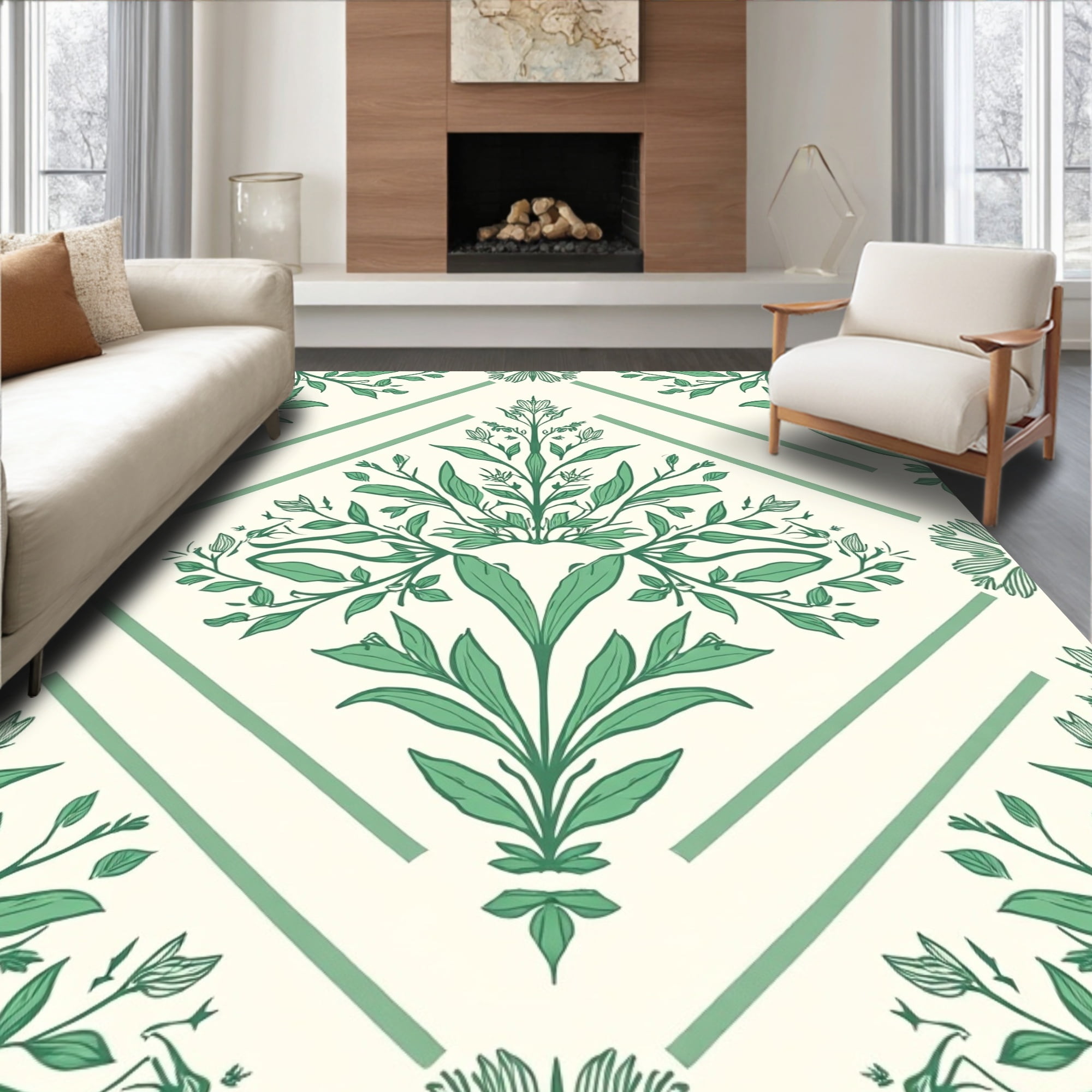 Flatwoven High Traffic Area Rug, Serene Sage & Cream Floral Medallion ...