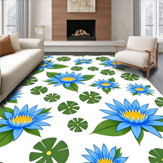 Flatwoven High Traffic Area Rug, Serene Water Lily Area, Non Slip ...