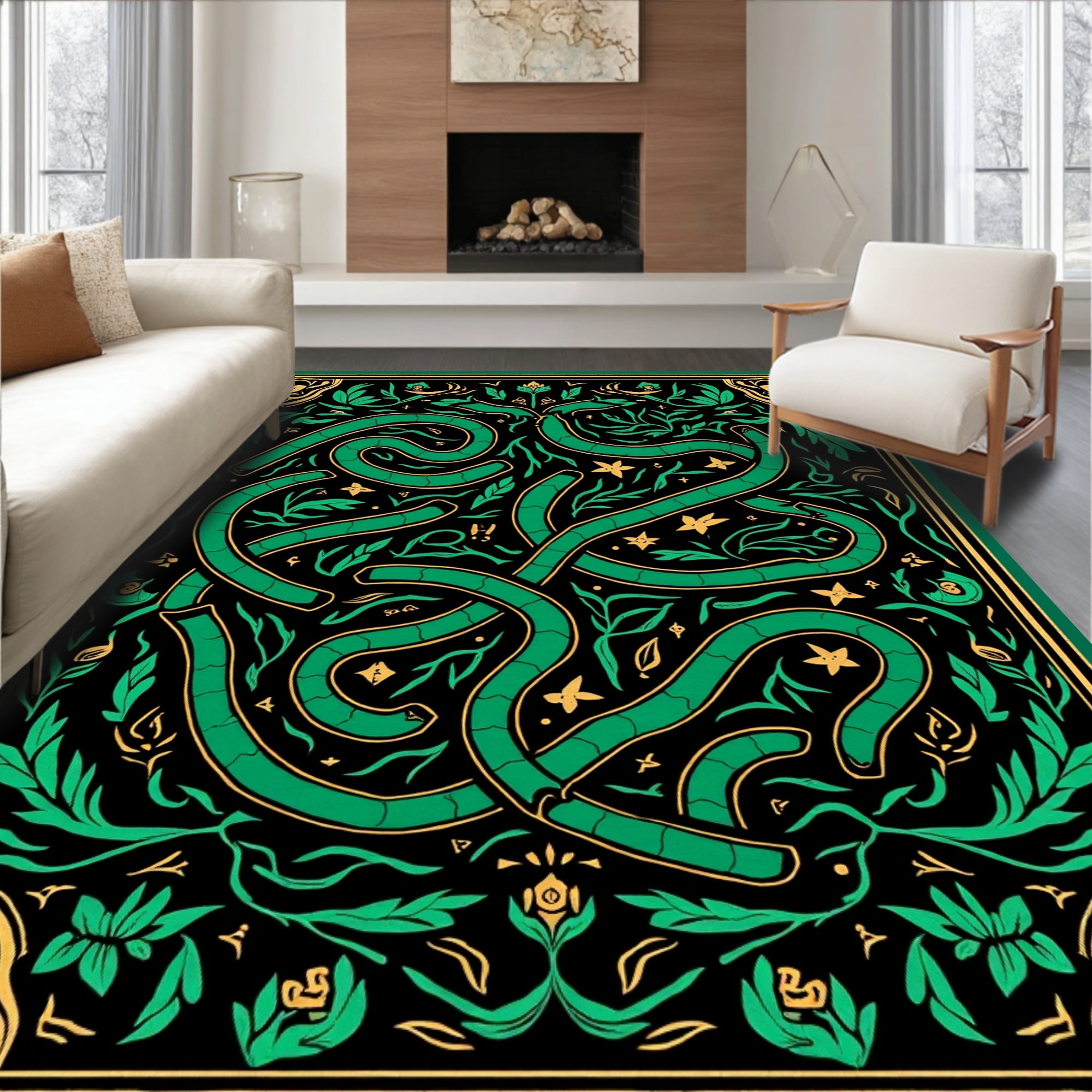 ODIKA 8'x10' Machine Washable Non-Slip Area Rug, Serpentine Labyrinth ...