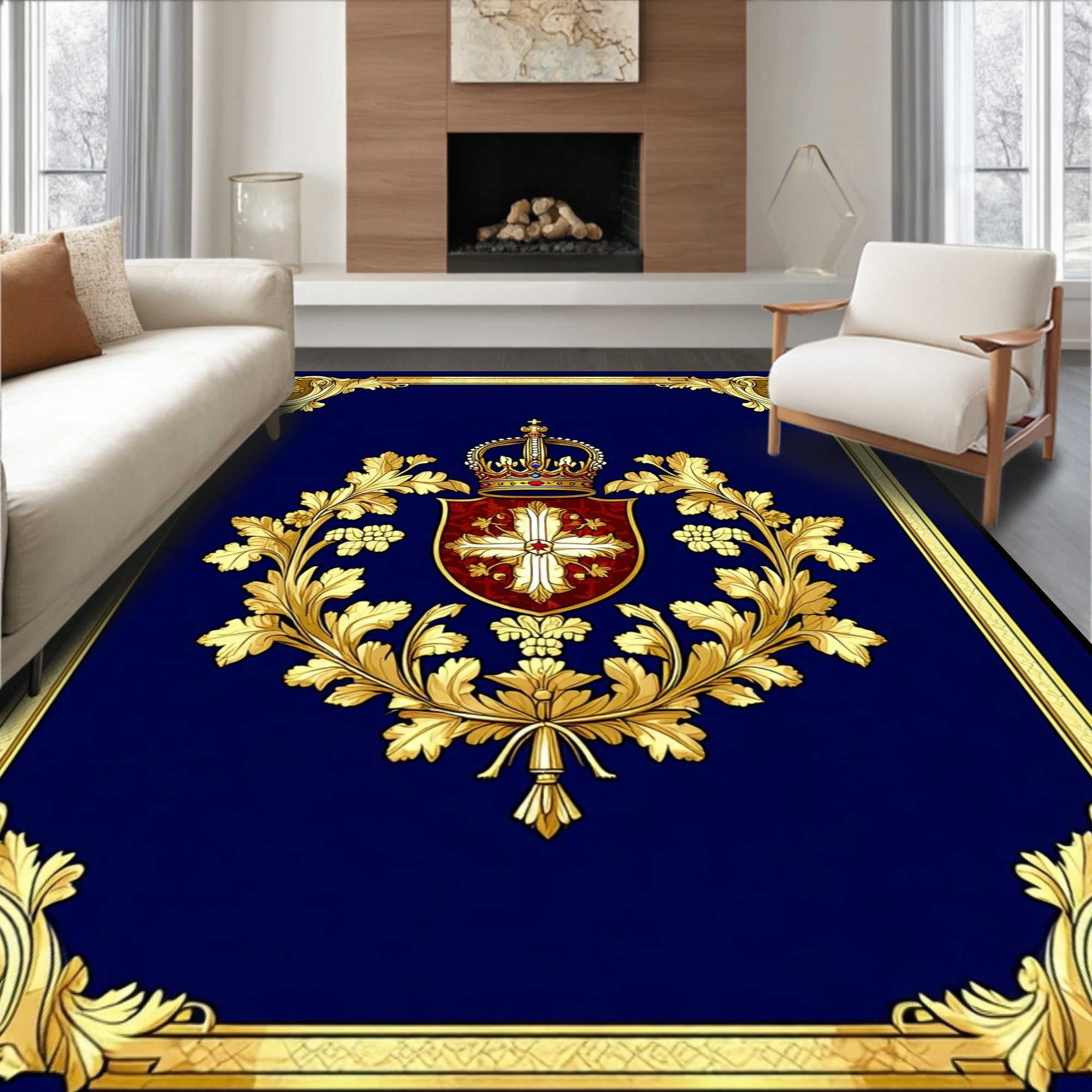 Flatwoven High Traffic Area Rug, Shield Crest Majestic Heraldic Emblem ...