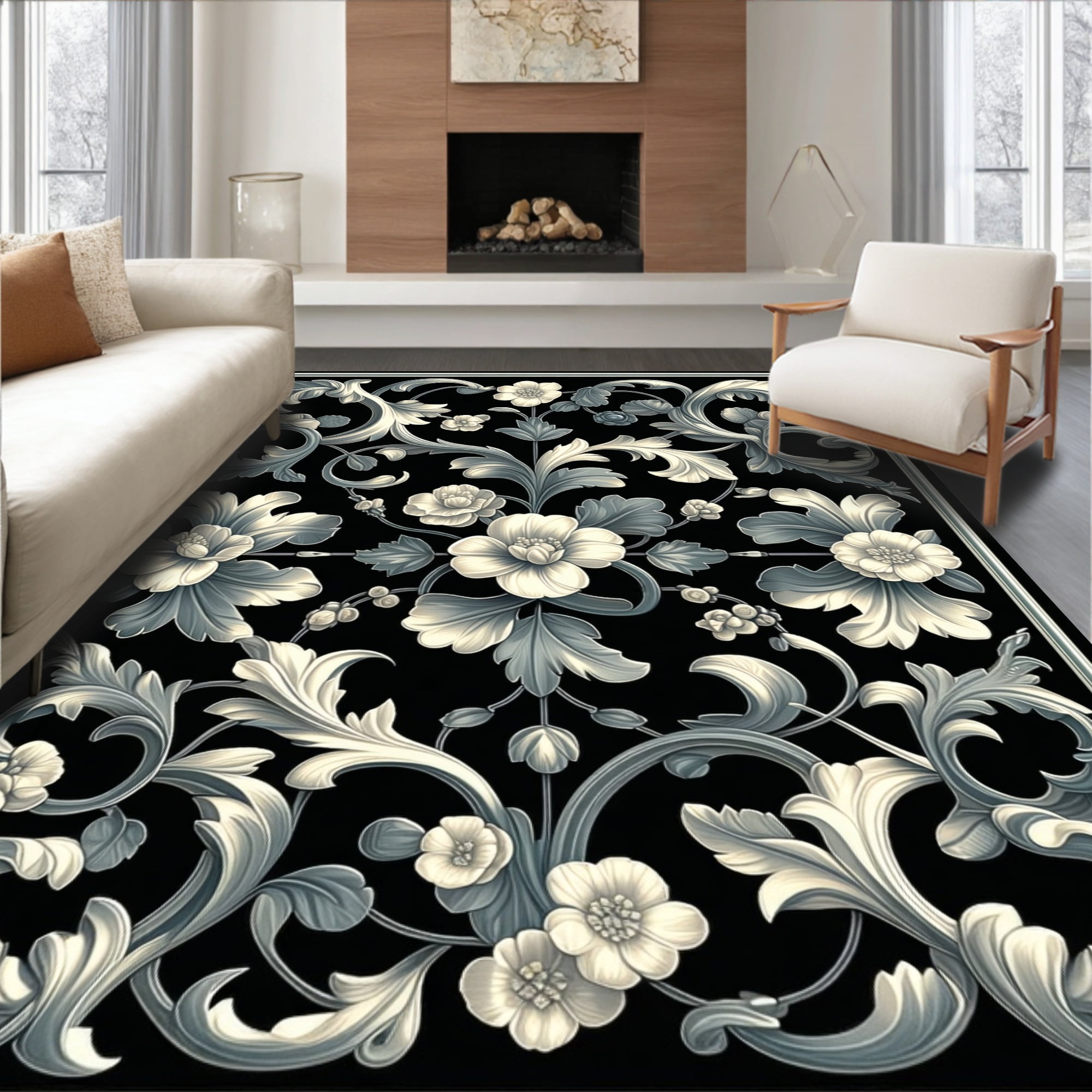 Flatwoven High Traffic Area Rug, Sophisticated Baroque Inspired with ...