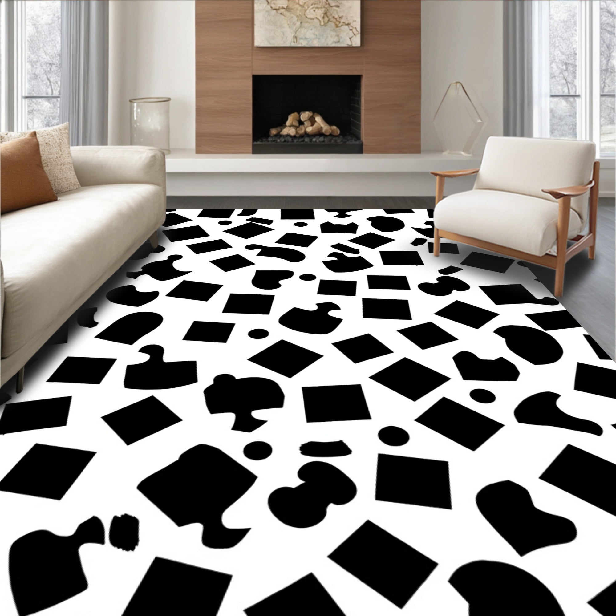 Flatwoven High Traffic Area Rug, Sophisticated Monochrome Spotted for ...