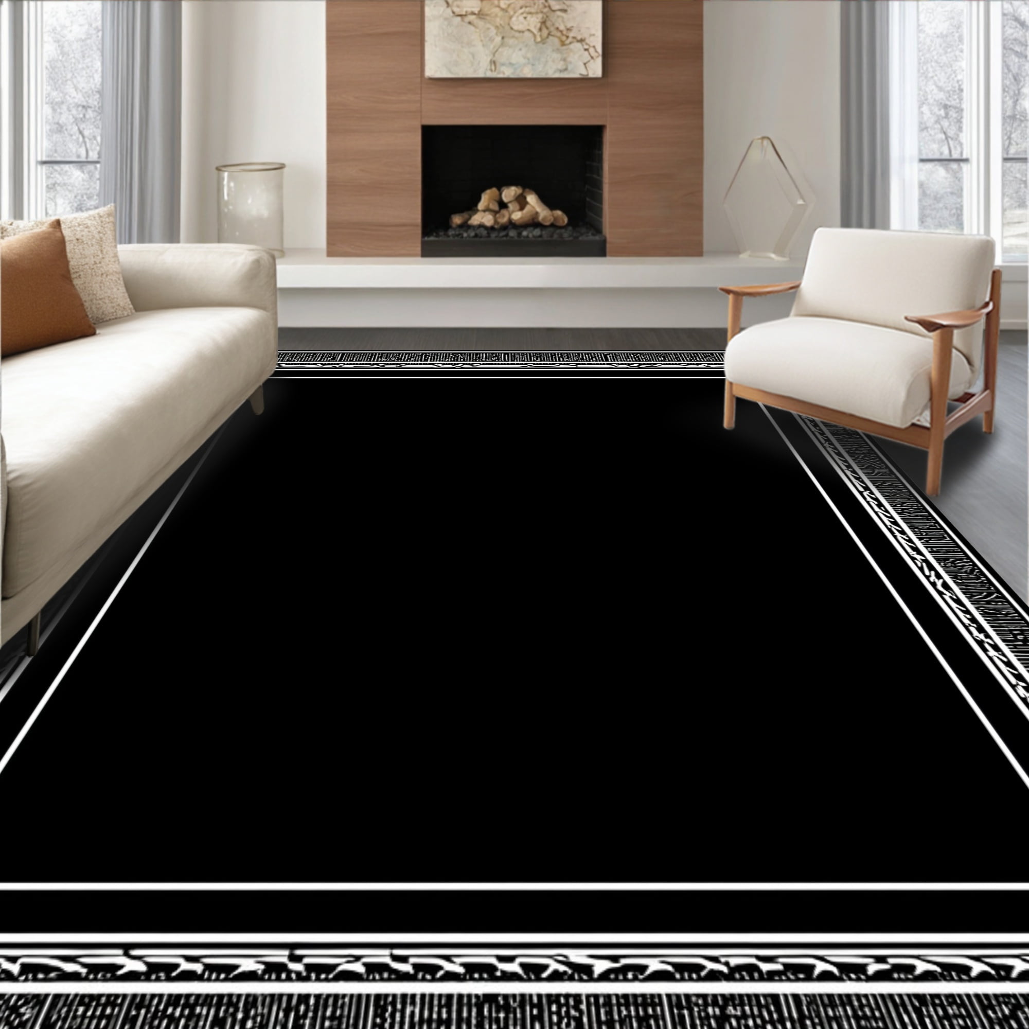 Flatwoven High Traffic Area Rug, Sophisticated Solid Black Runner with ...