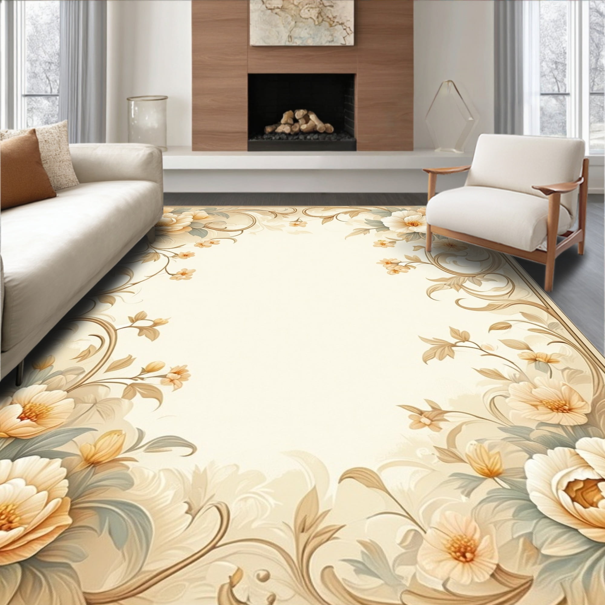 Flatwoven High Traffic Area Rug, Sophisticated Vintage Floral with Artistic Flourishes, Non Slip ...